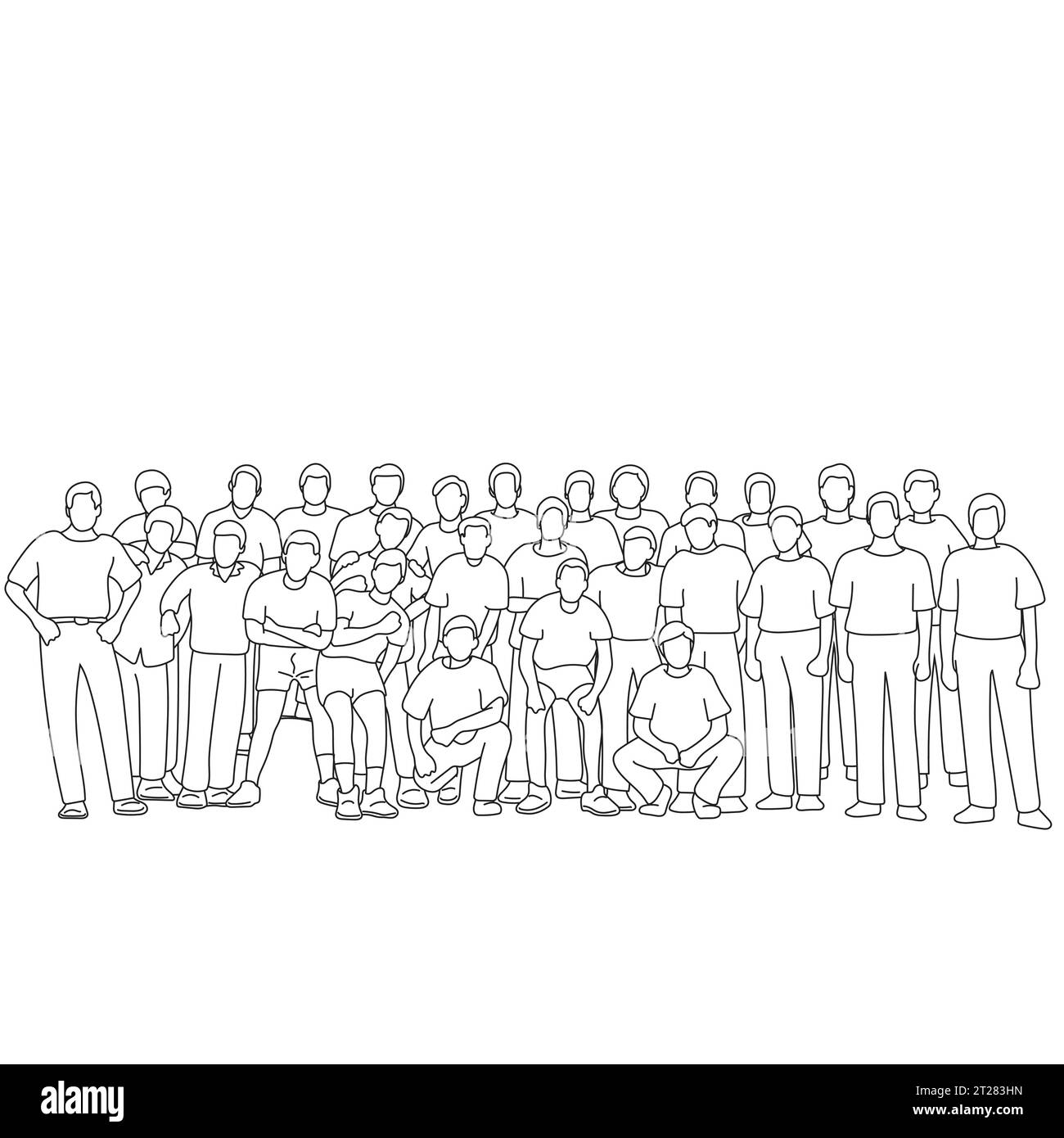 group of men standing together illustration vector hand drawn isolated ...