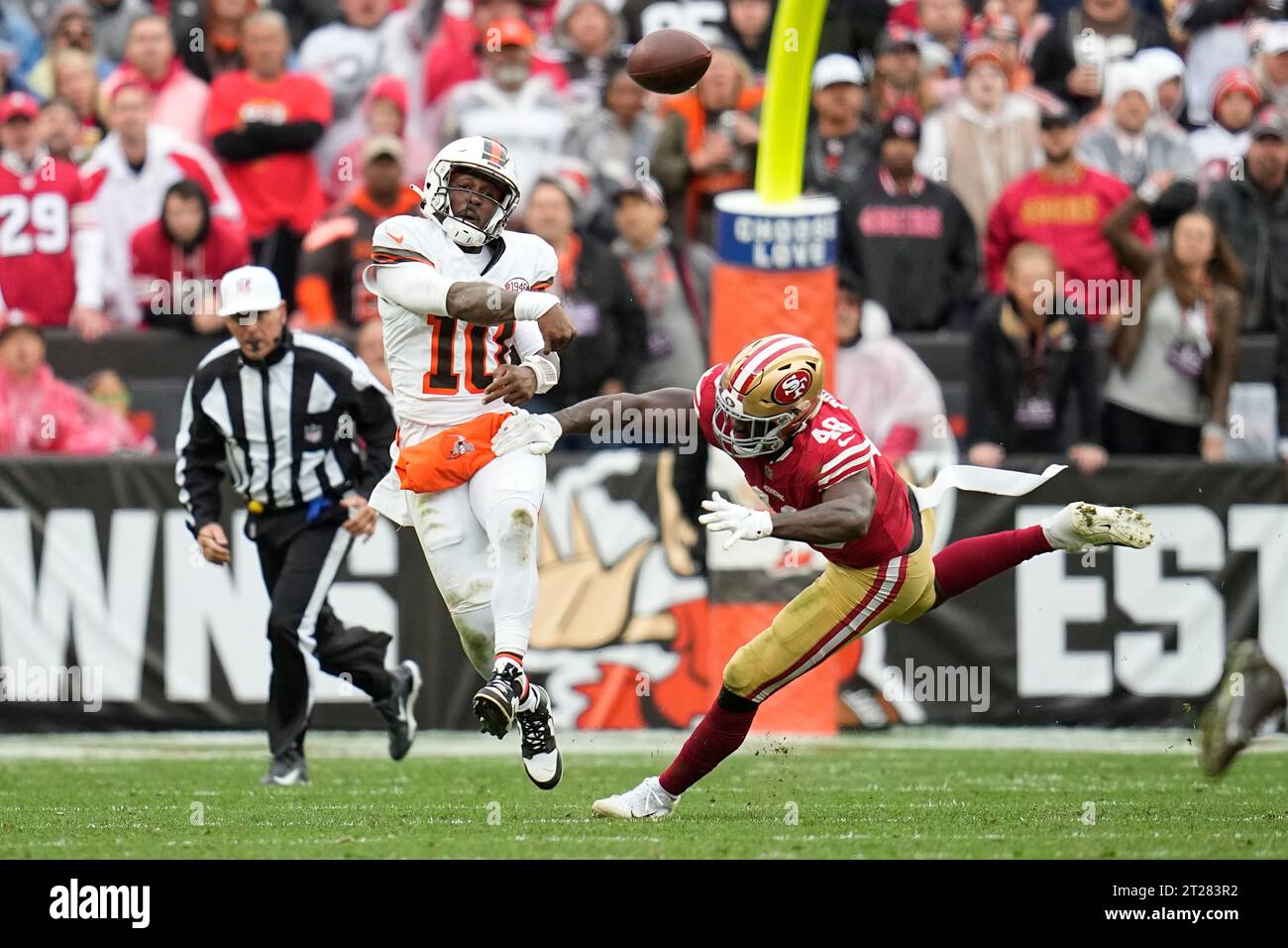 Cleveland Browns quarterback PJ Walker (10) throws under pressure from ...