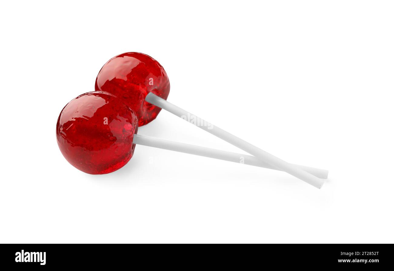 Two sweet red lollipops isolated on white Stock Photo - Alamy