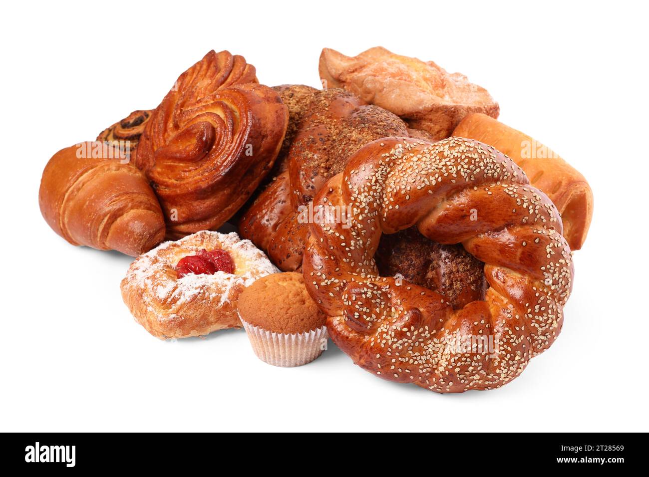 Many different tasty pastries isolated on white Stock Photo - Alamy