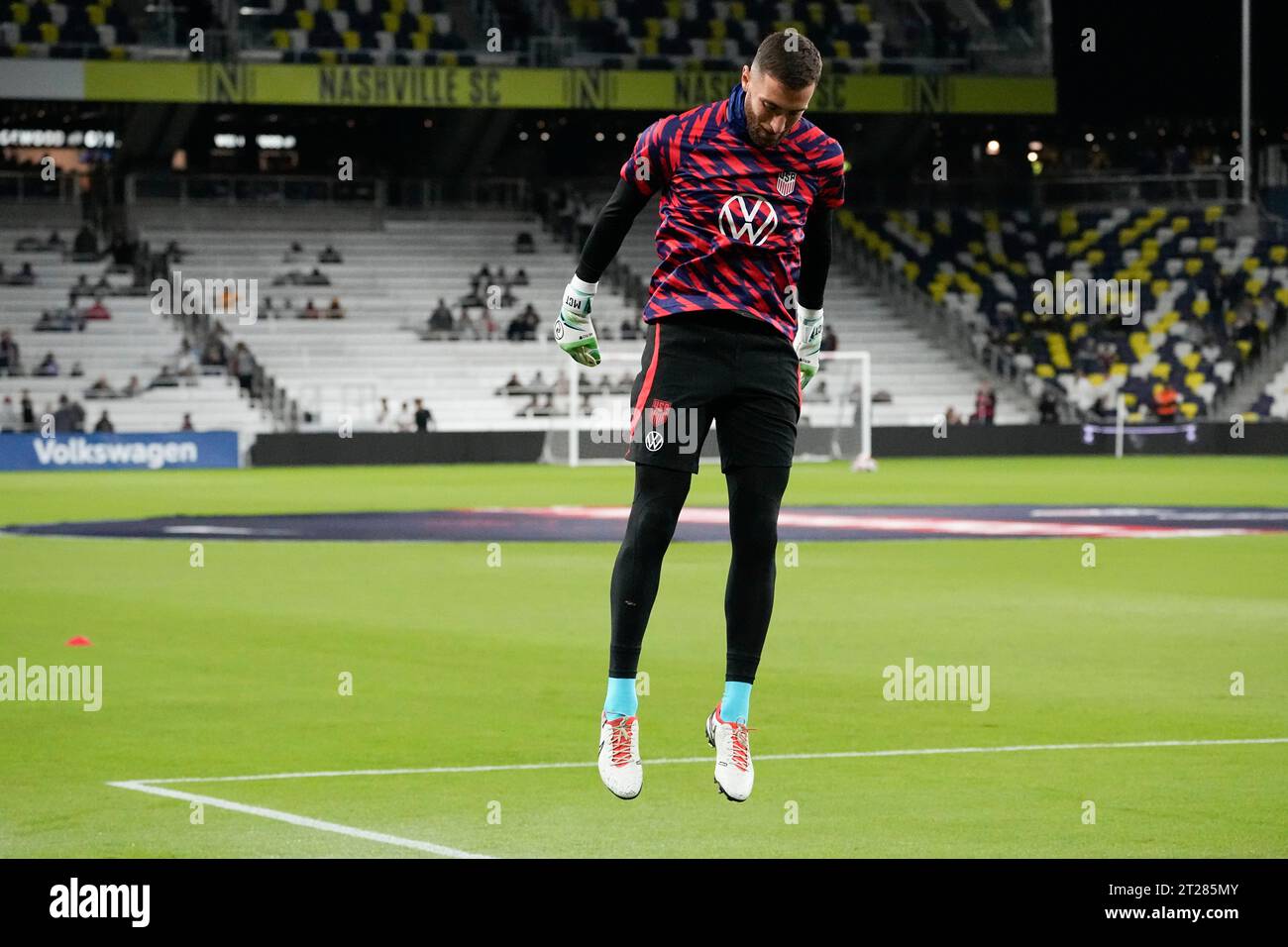 United States goalkeeper Matt Turner warms up before an international ...