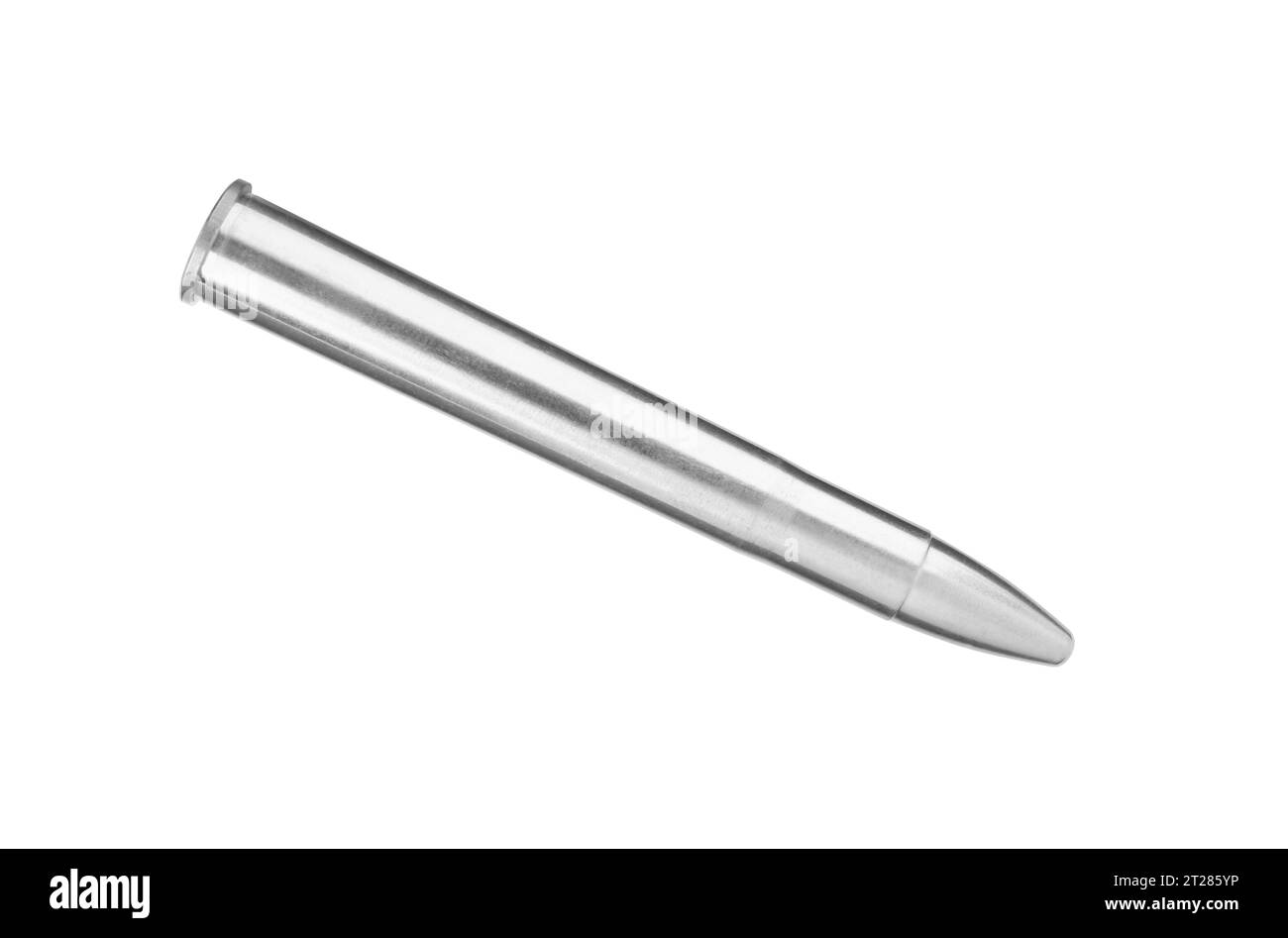 One bullet isolated on white, top view. Military ammunition Stock Photo ...