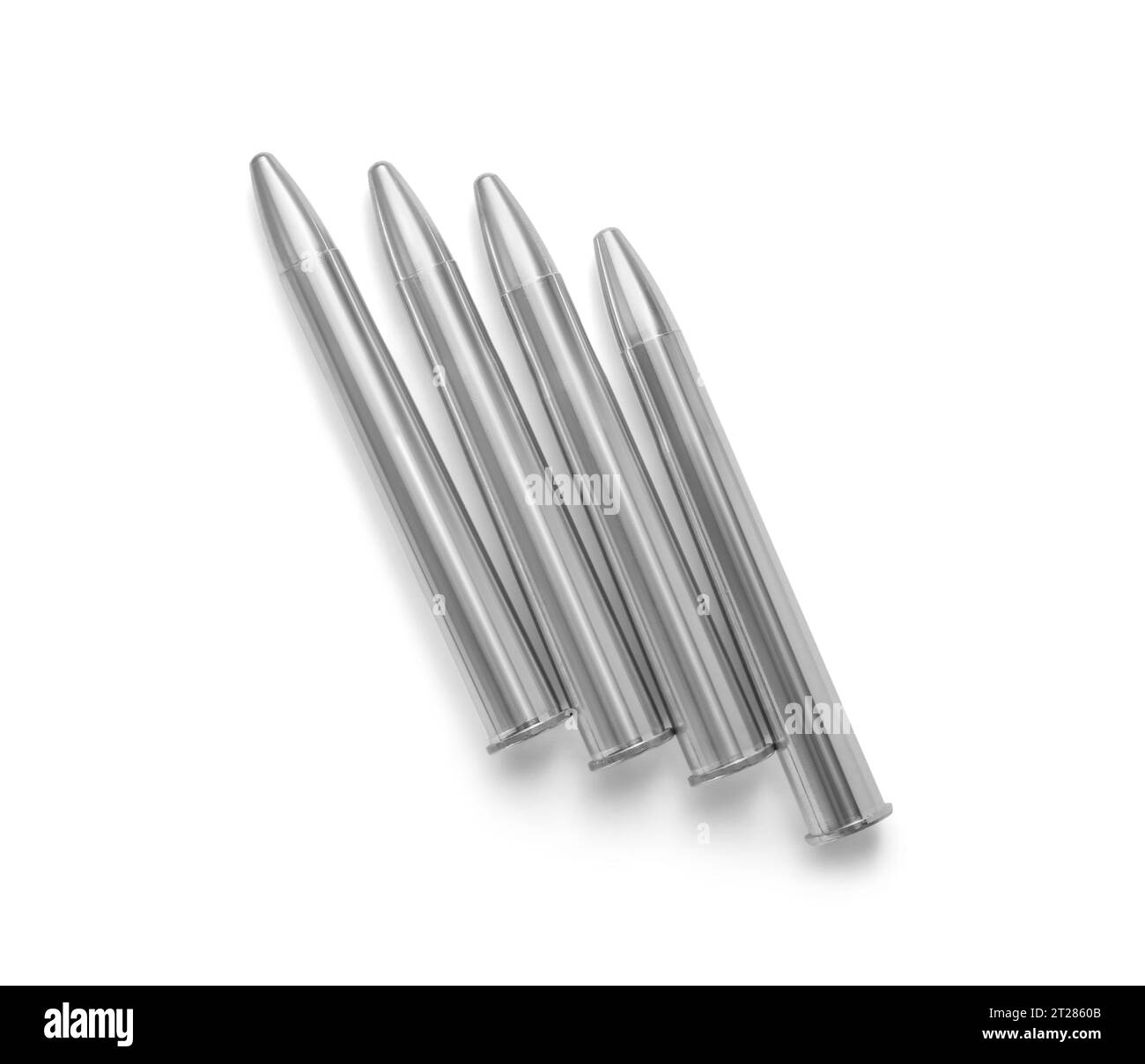 Metal bullets isolated on white, top view. Military ammunition Stock ...