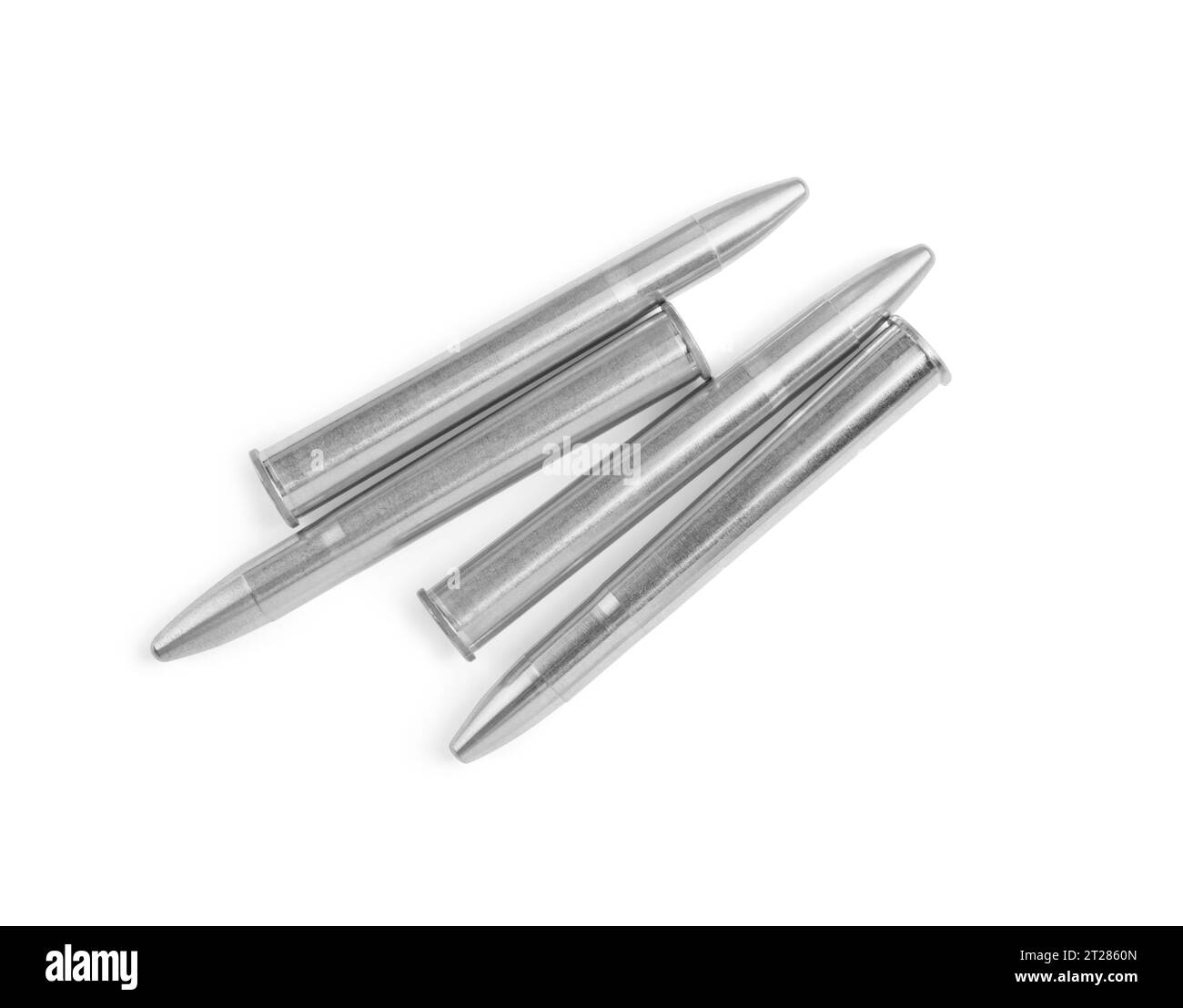 Metal bullets isolated on white, top view. Military ammunition Stock ...