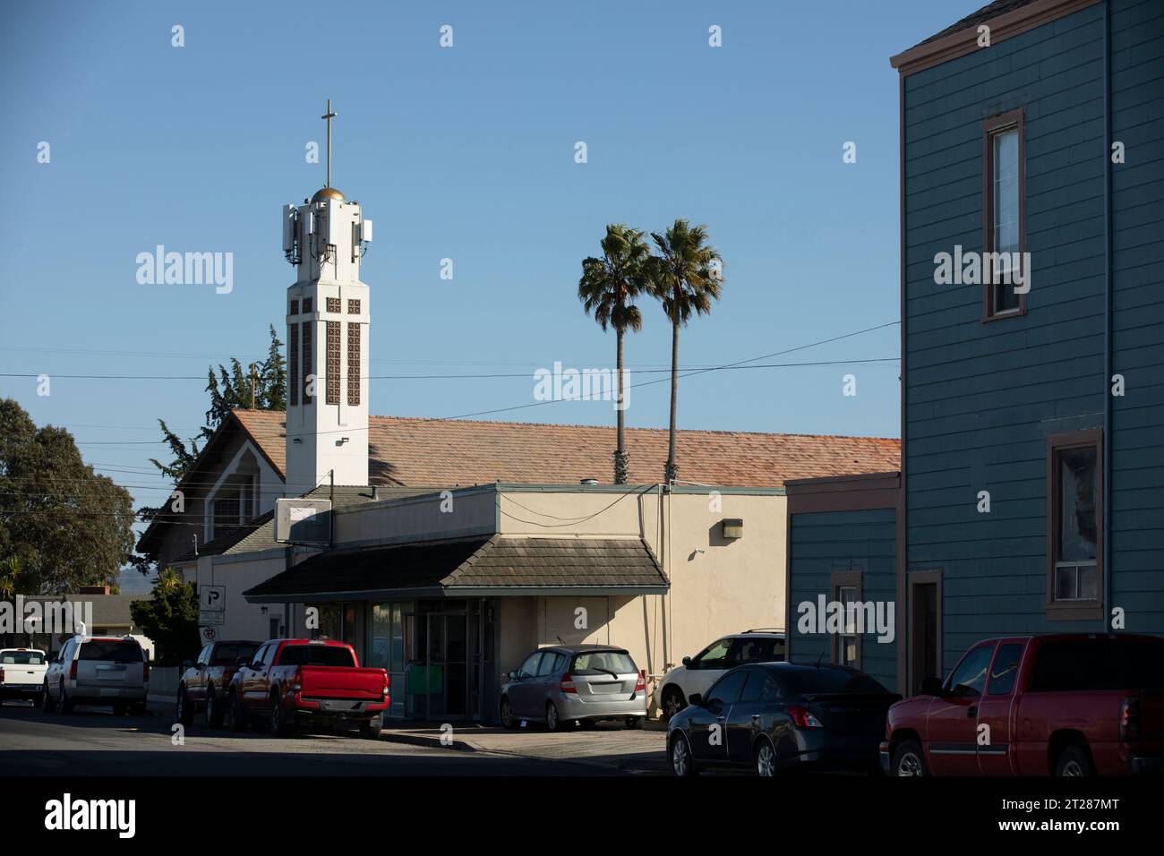 Afternoon light shines on historic downtown Castroville, California ...