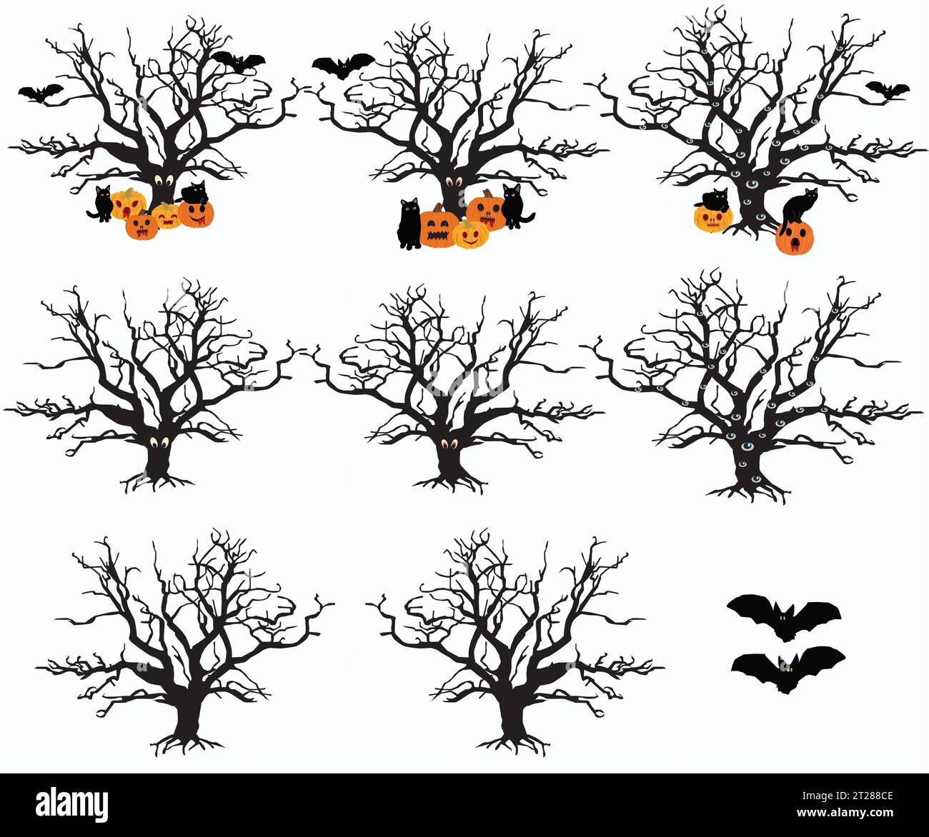 Halloween vectors for halloween dead trees, devil trees with spooky ...