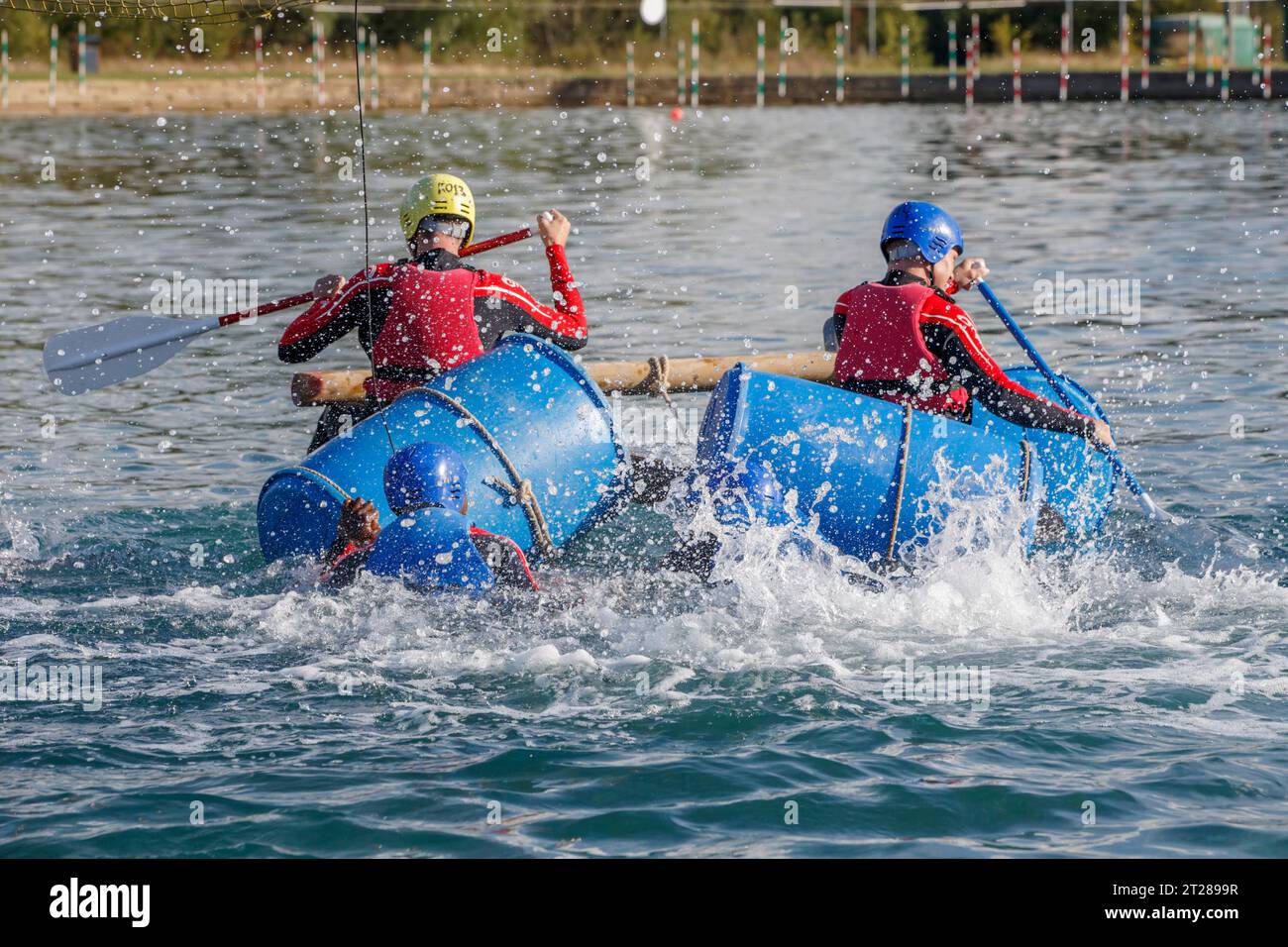 Raft building exercise goes wrong Stock Photo - Alamy