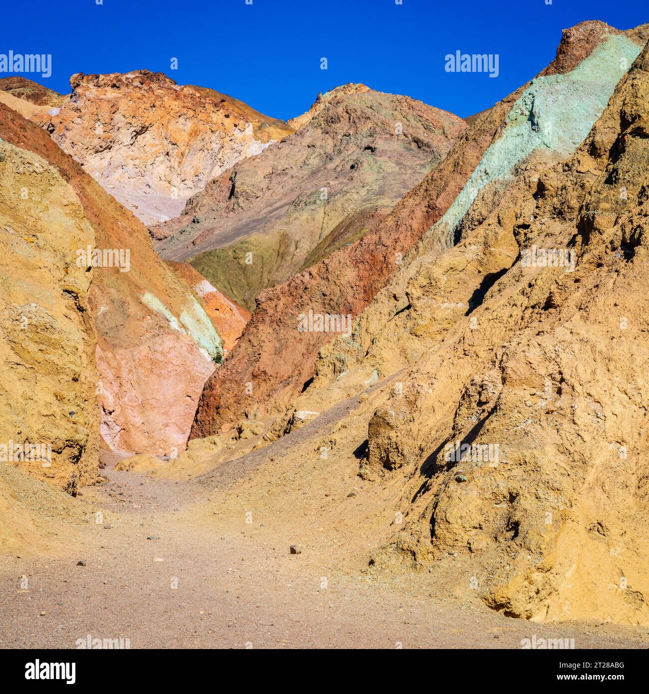 Scenic view of Artist Palette - hills covered in colorful volcanic ...