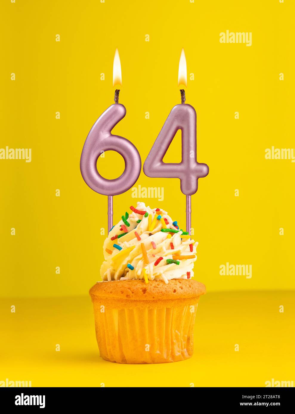 Number 64 candle - Birthday card design in yellow background Stock ...