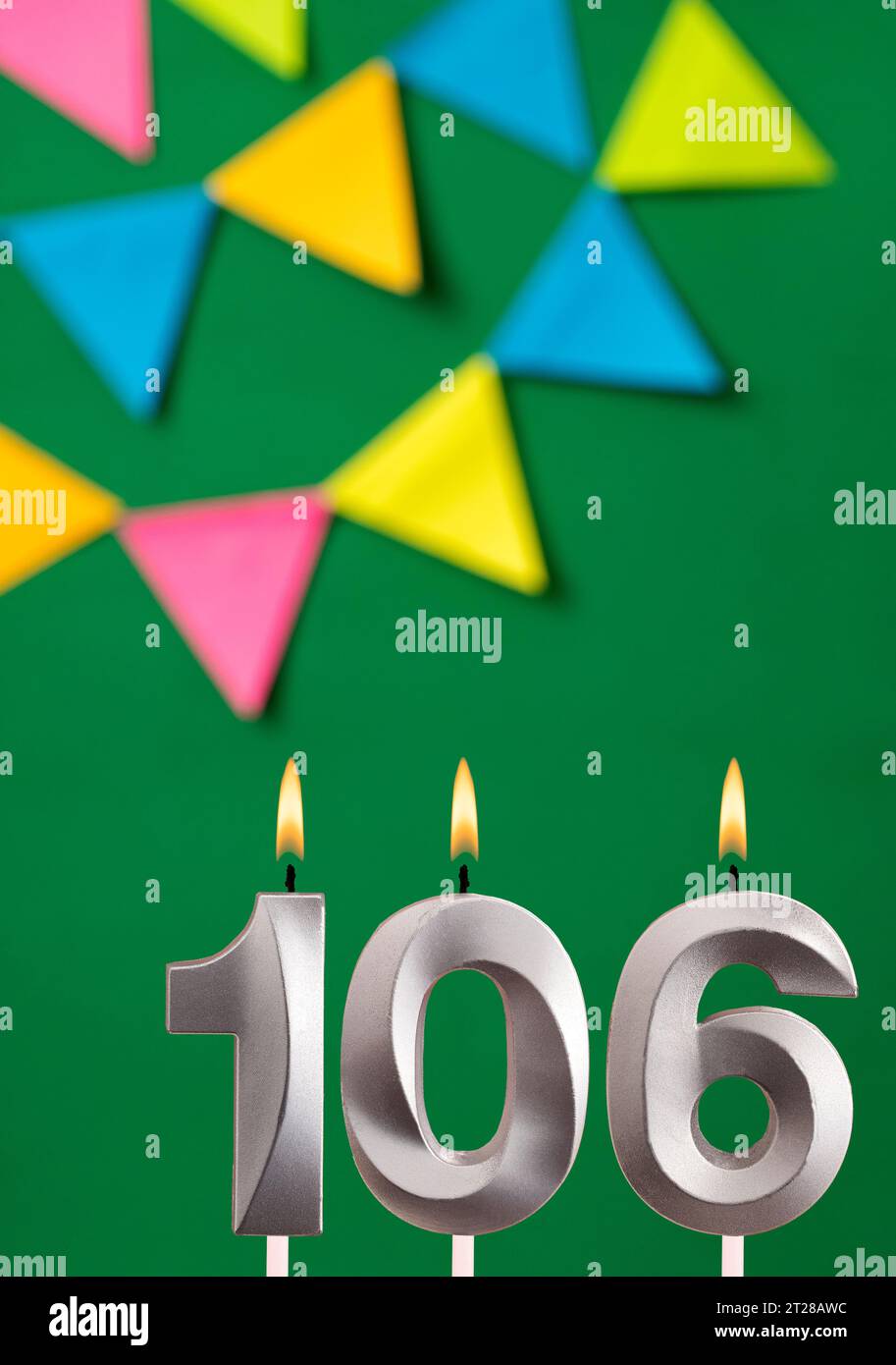 Vertical birthday card with number 106 candle - Green background with ...