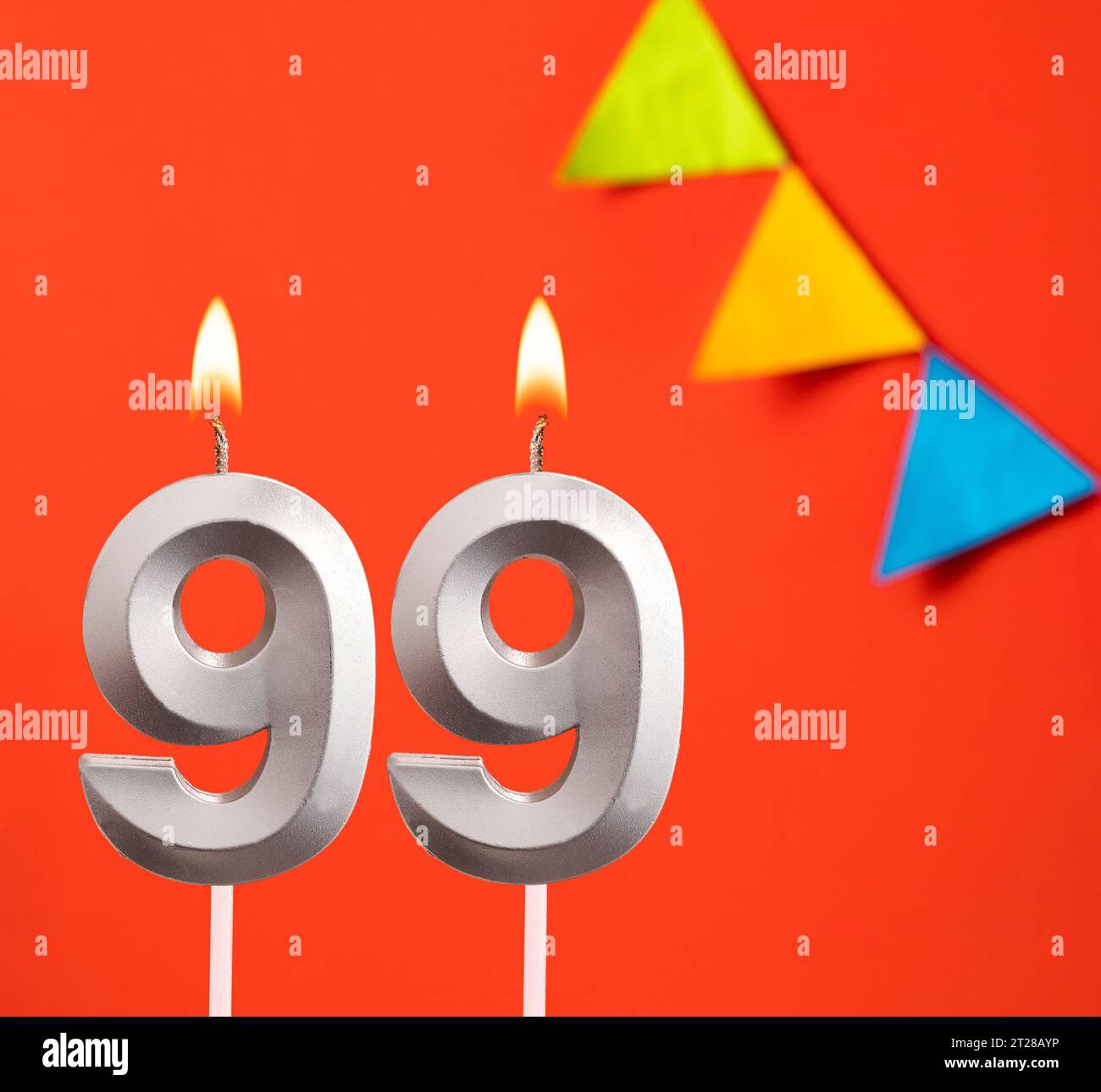 Birthday candle number 99 - Invitation card in orange background Stock ...