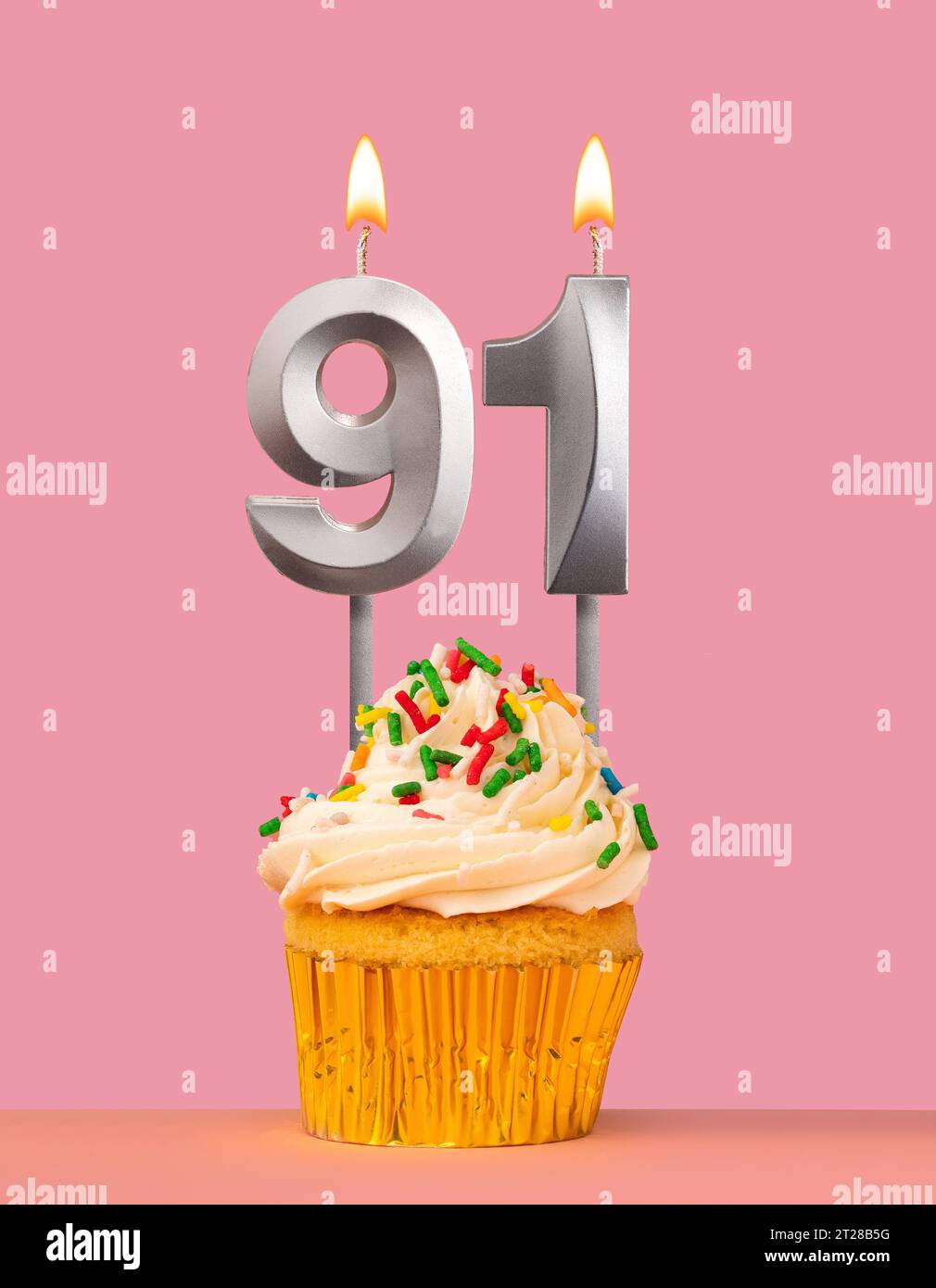 Birthday card with cupcake and candle number 91 Stock Photo - Alamy