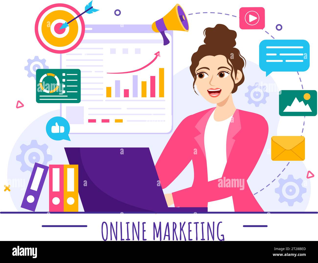 Digital Online Marketing Vector Illustration with Business Analysis ...