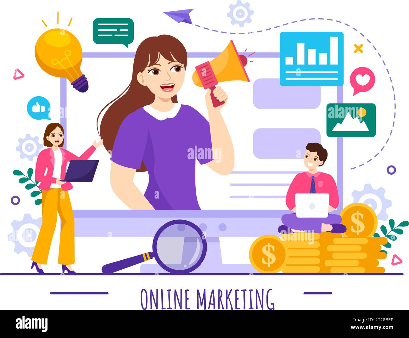 Digital Online Marketing Vector Illustration with Business Analysis ...