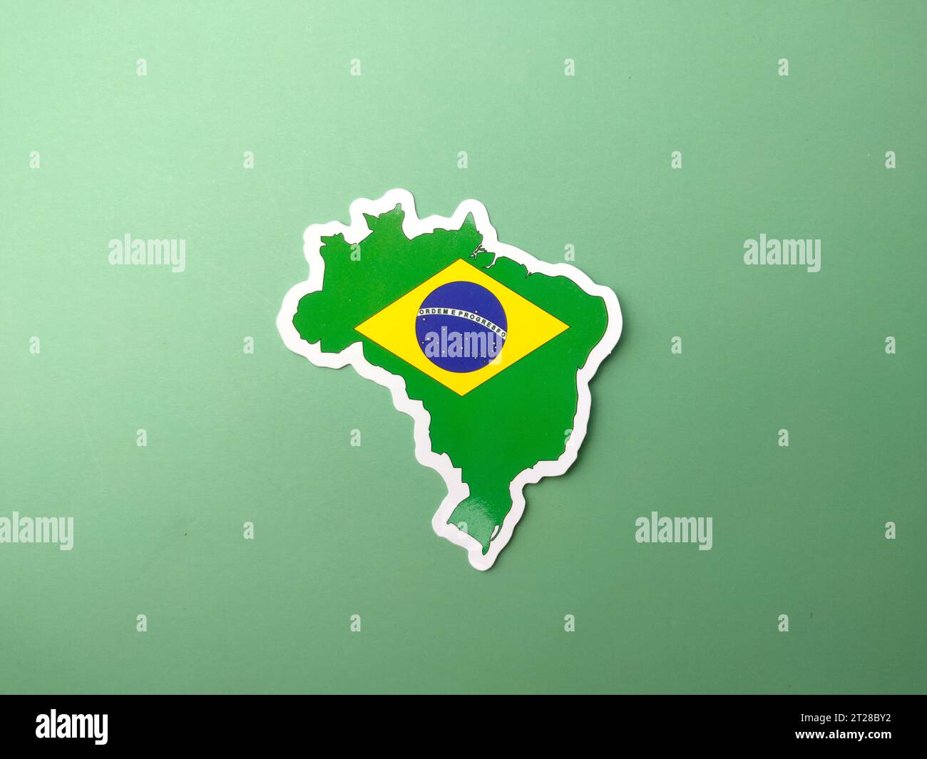 Brazil flag stickers on a green background Stock Photo - Alamy