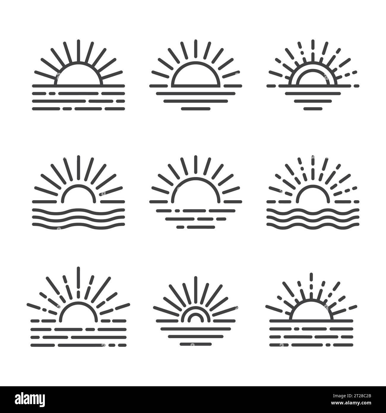 Sunburst icon line art concept vector illustration outline sun sunset ...
