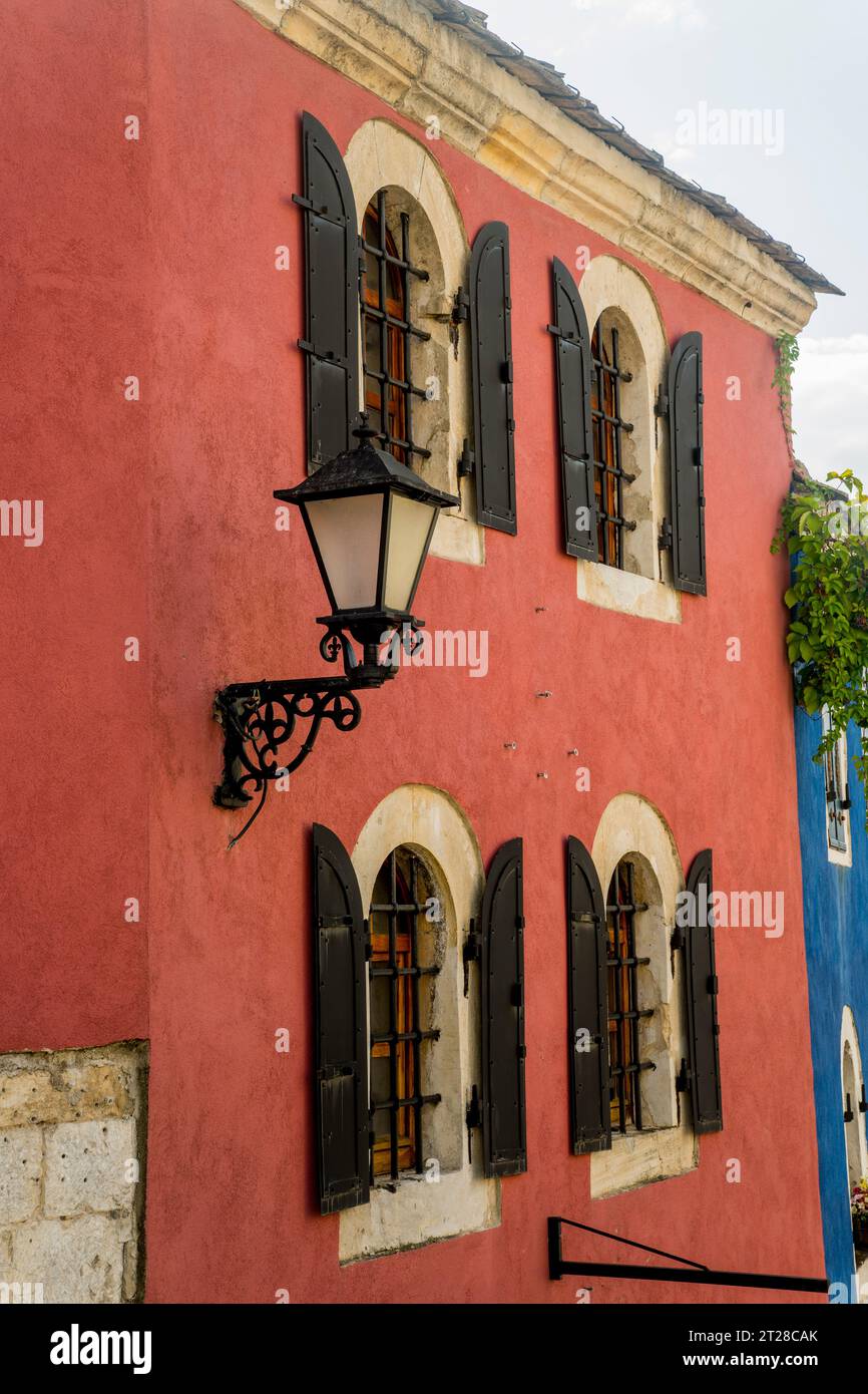 Detail of colorful houses at the Stari Most, also known as Mostar ...
