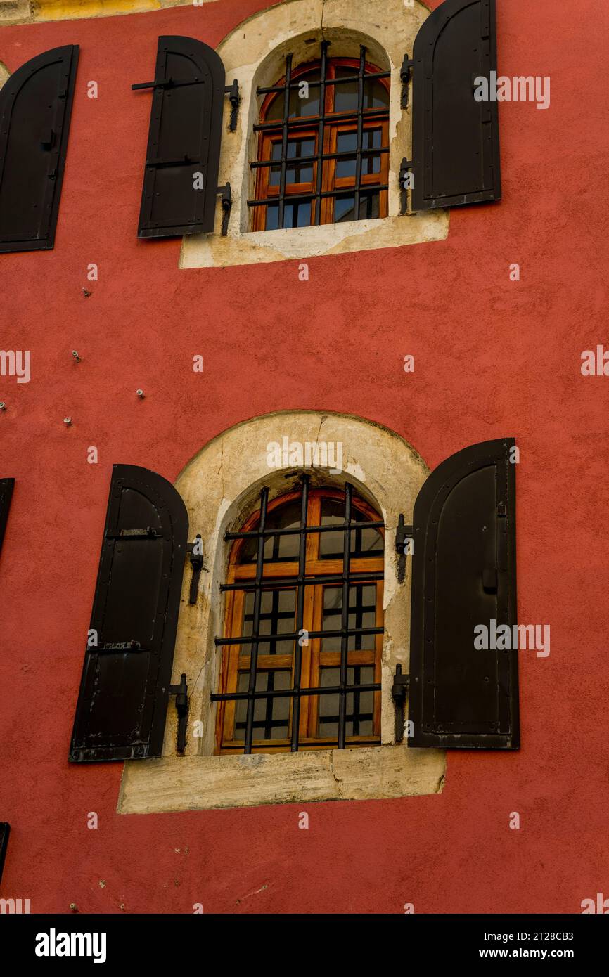 Detail of colorful houses at the Stari Most, also known as Mostar ...