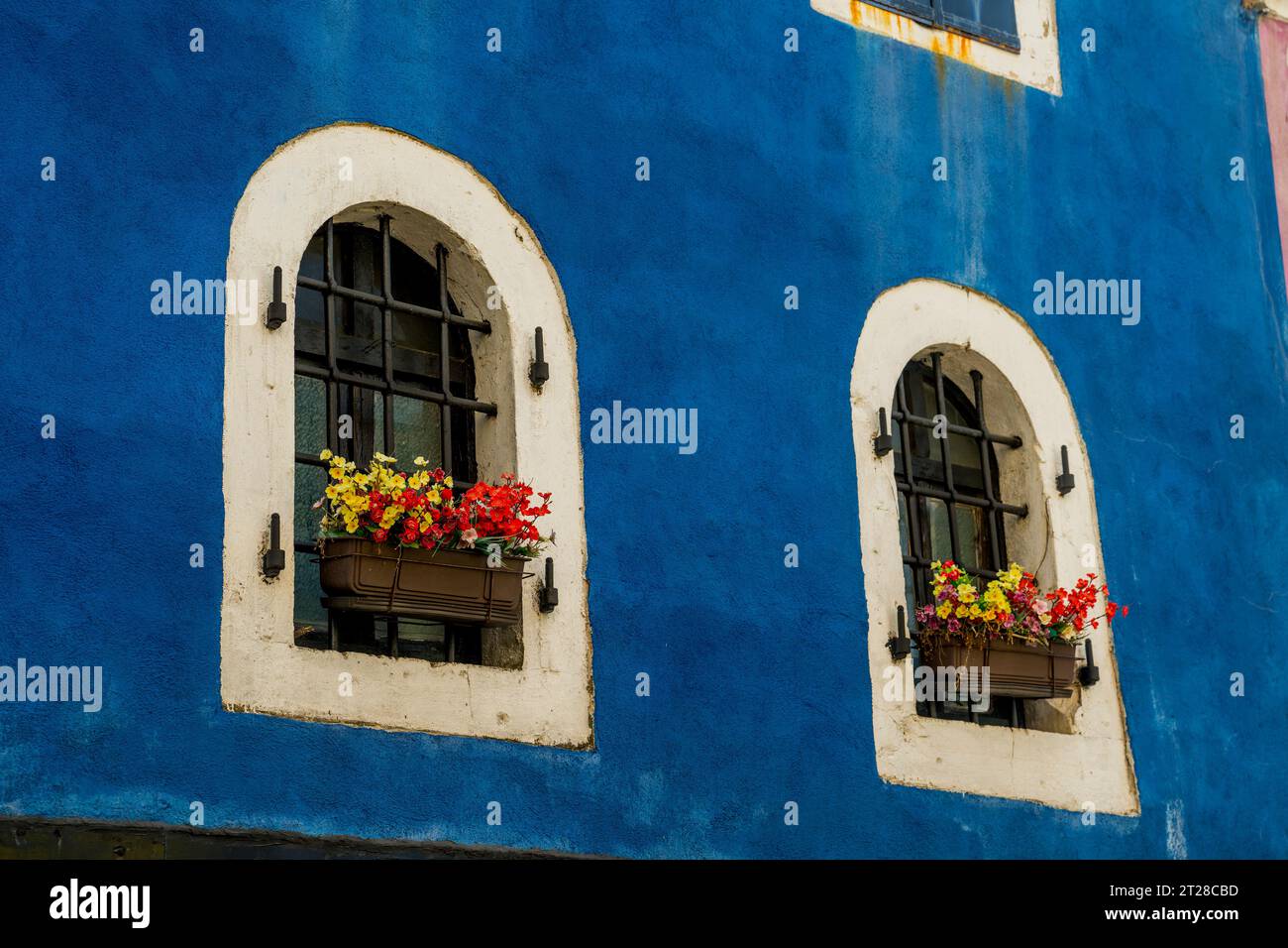 Detail of colorful houses at the Stari Most, also known as Mostar ...