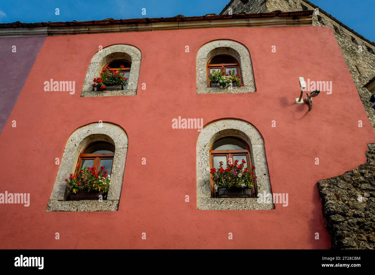 Detail of colorful houses at the Stari Most, also known as Mostar ...