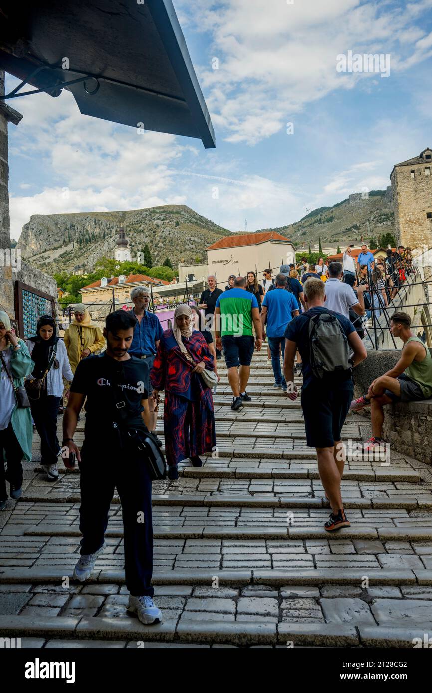 People on the Stari Most Bridge (UNESCO World Heritage Site), also ...