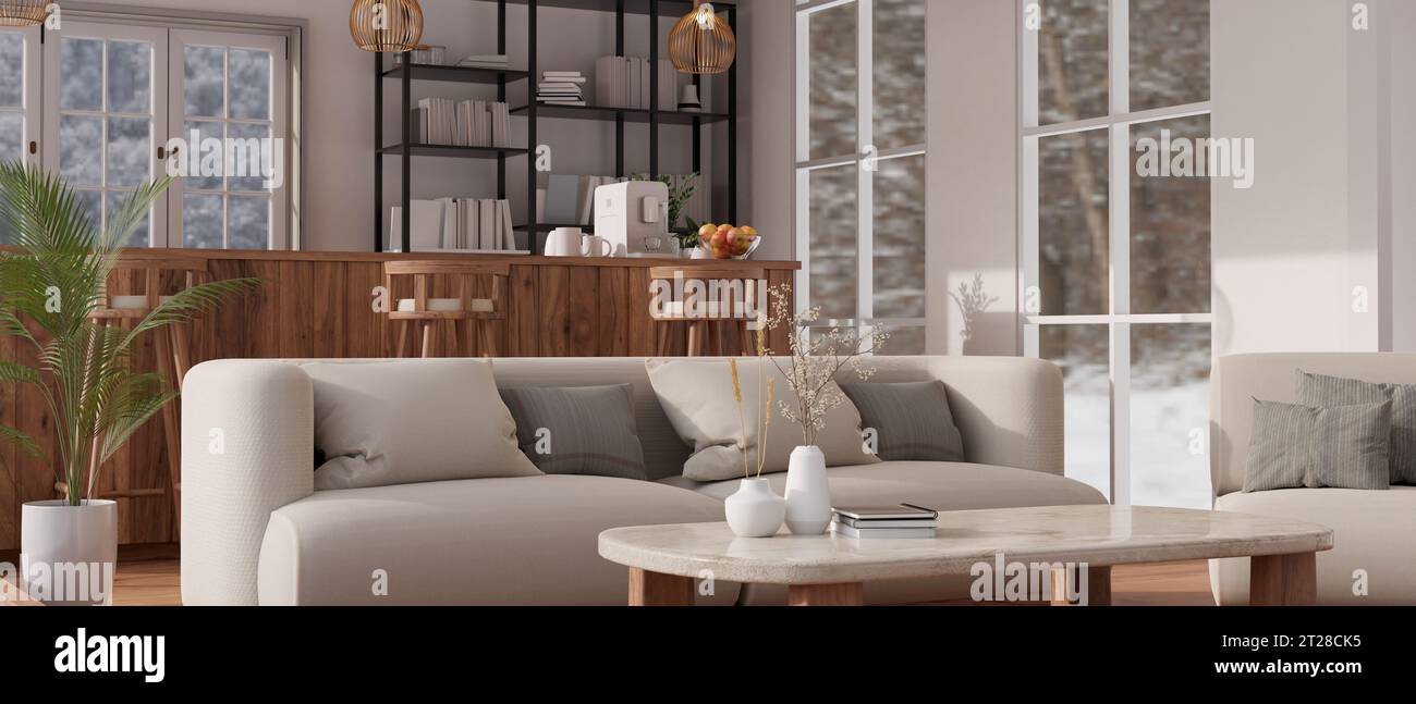 Interior design of a luxury modern living room with a cosy couch, a ...