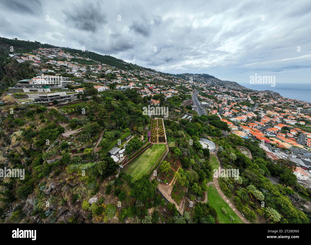 Aerial view of the Botanical Garden Monte, Eng. Rui Vieira in Funchal ...
