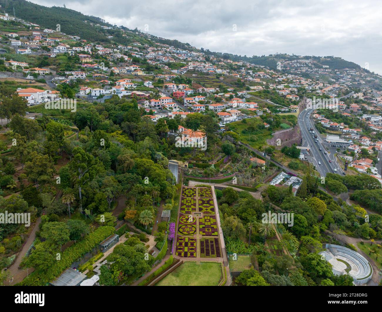Aerial view of the Botanical Garden Monte, Eng. Rui Vieira in Funchal ...