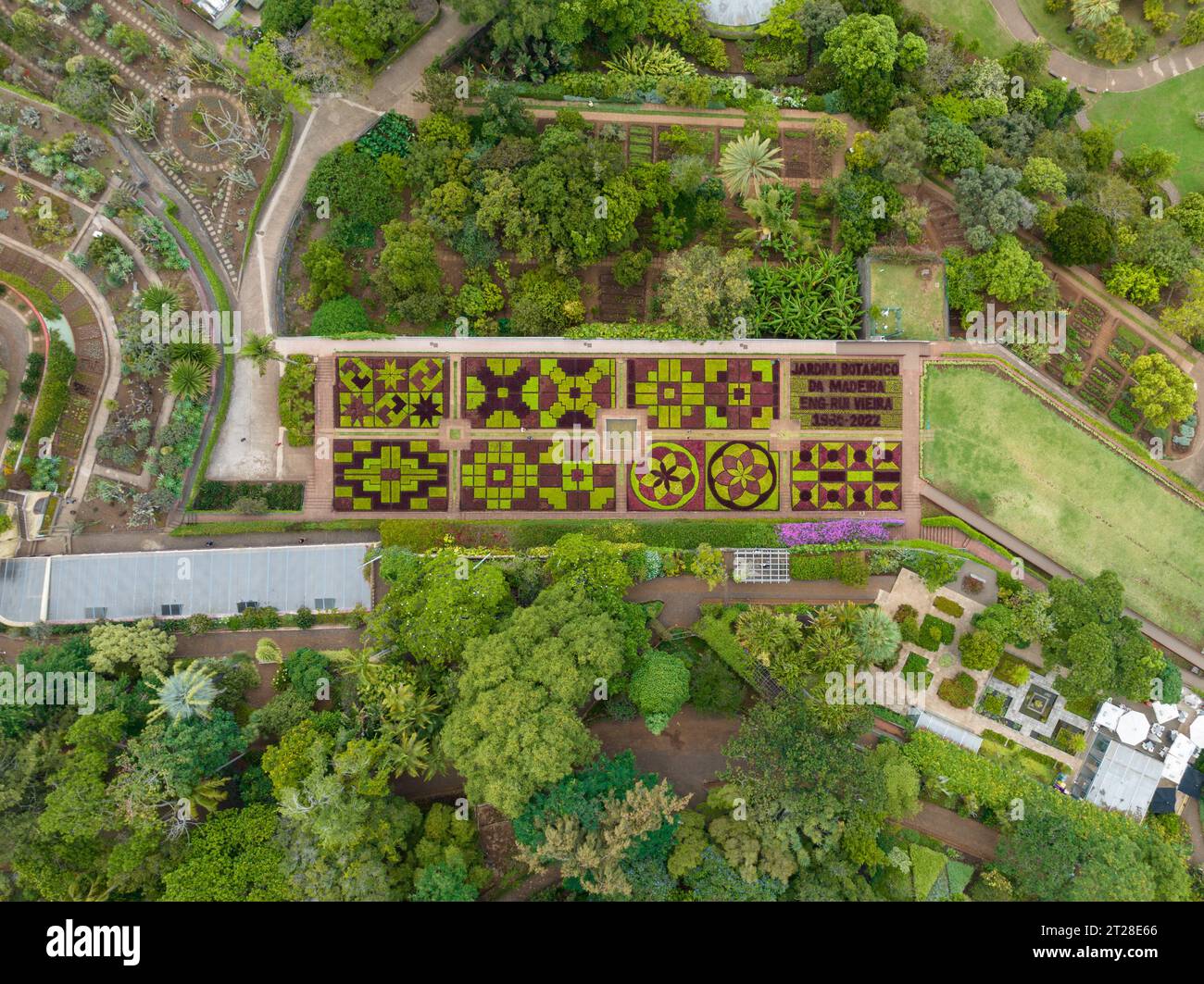 Aerial view of the Botanical Garden Monte, Eng. Rui Vieira in Funchal ...