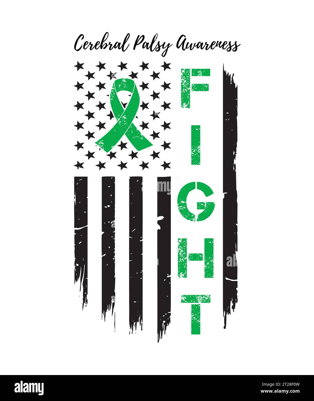 Cerebral Palsy Awareness, Green Ribbon, American Distressed Flag vector ...