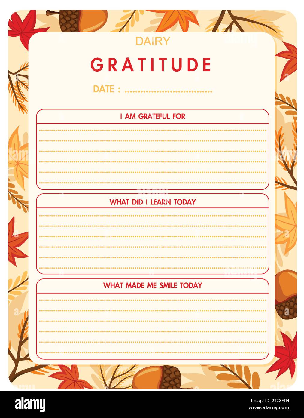 A vector cartoon illustration of a gratitude diary with an autumn ...
