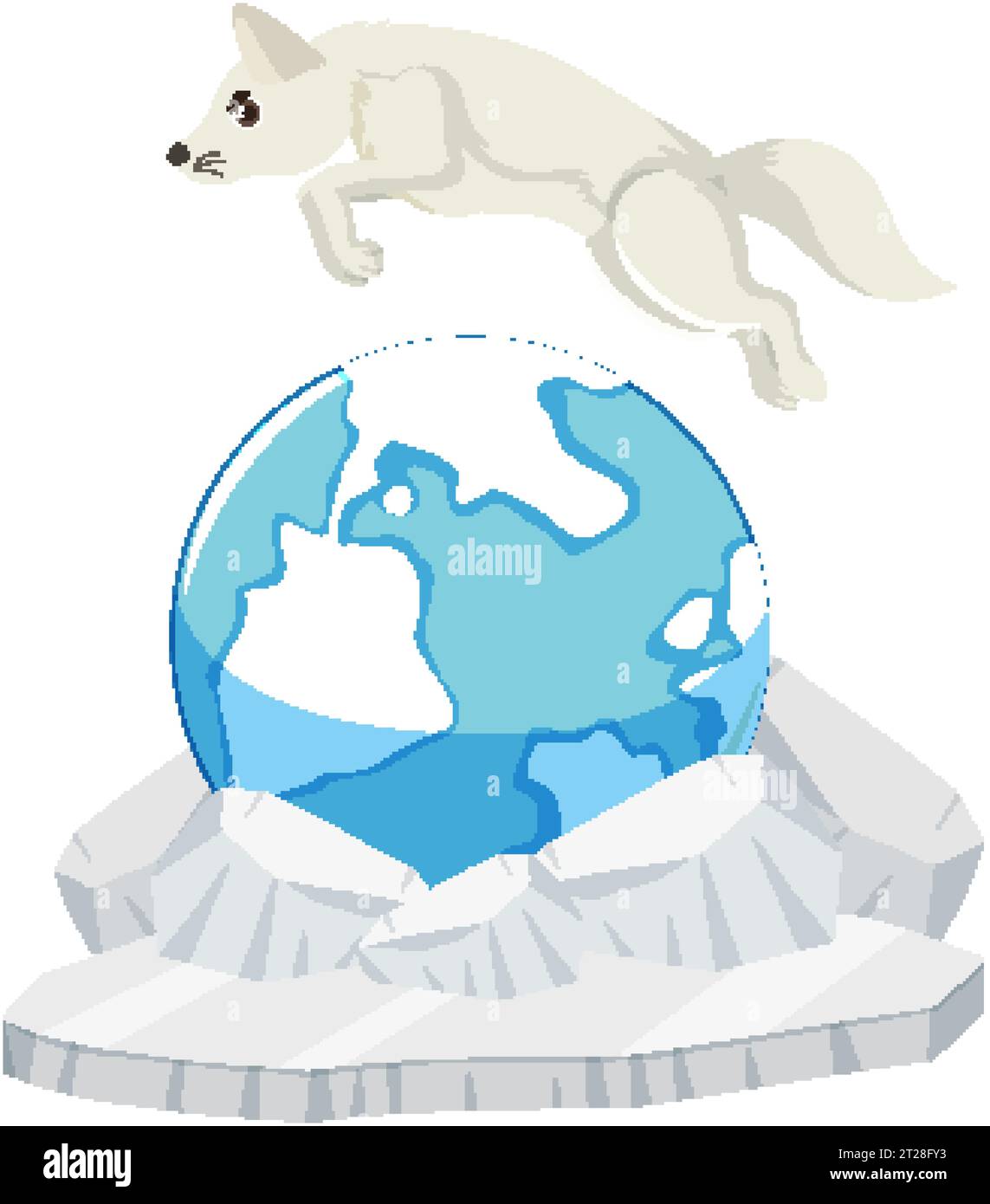 A vector cartoon illustration of a white fox jumping on a floe ...