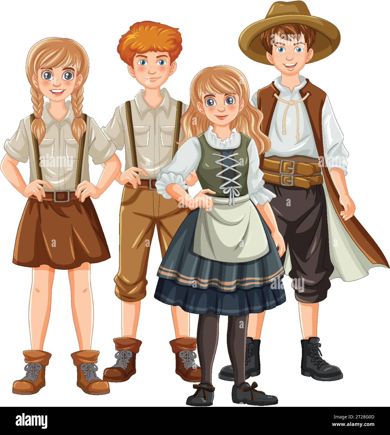 Vector cartoon illustration of a couple in vintage German Bavarian ...