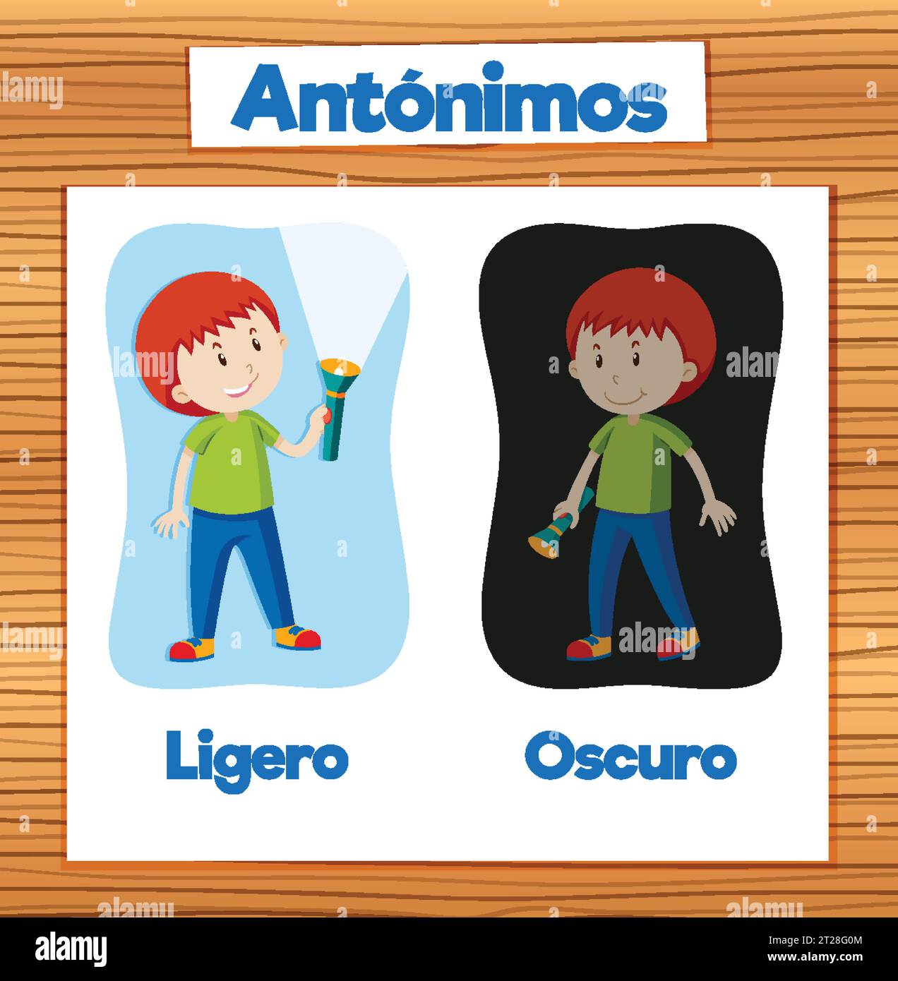A colorful vector illustration of a Spanish word card featuring the ...