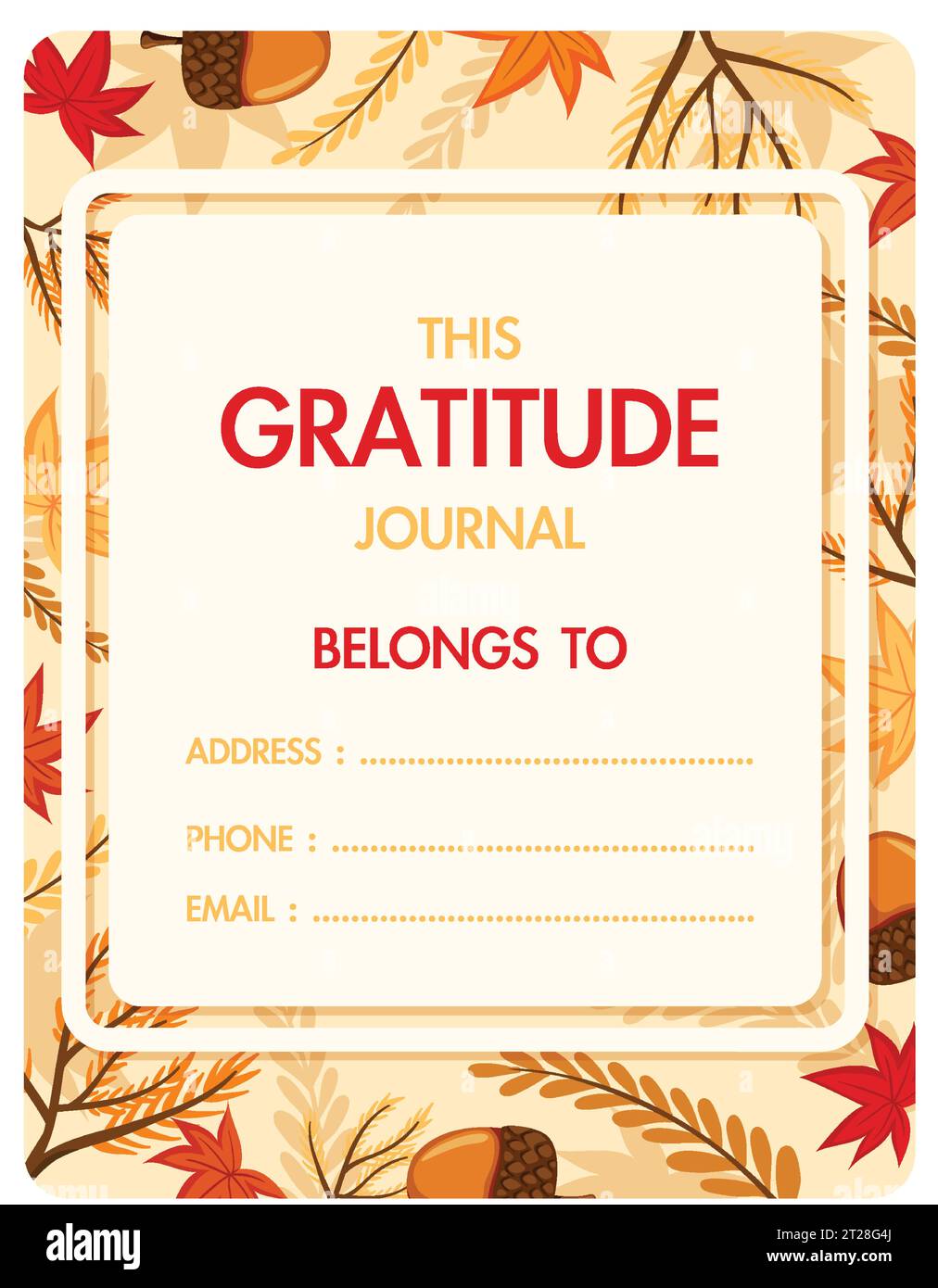 A vector cartoon illustration of a gratitude journal with an autumn ...