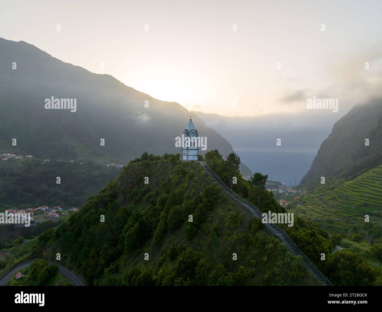 Aerial view of the church of Capelinha de Nossa Senhora de Fatima in ...