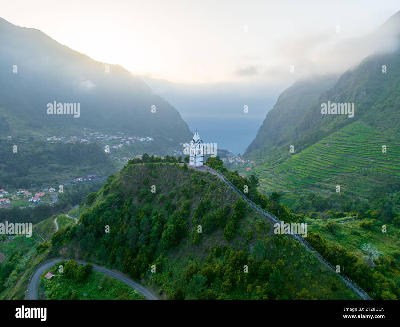 Aerial view of the church of Capelinha de Nossa Senhora de Fatima in ...