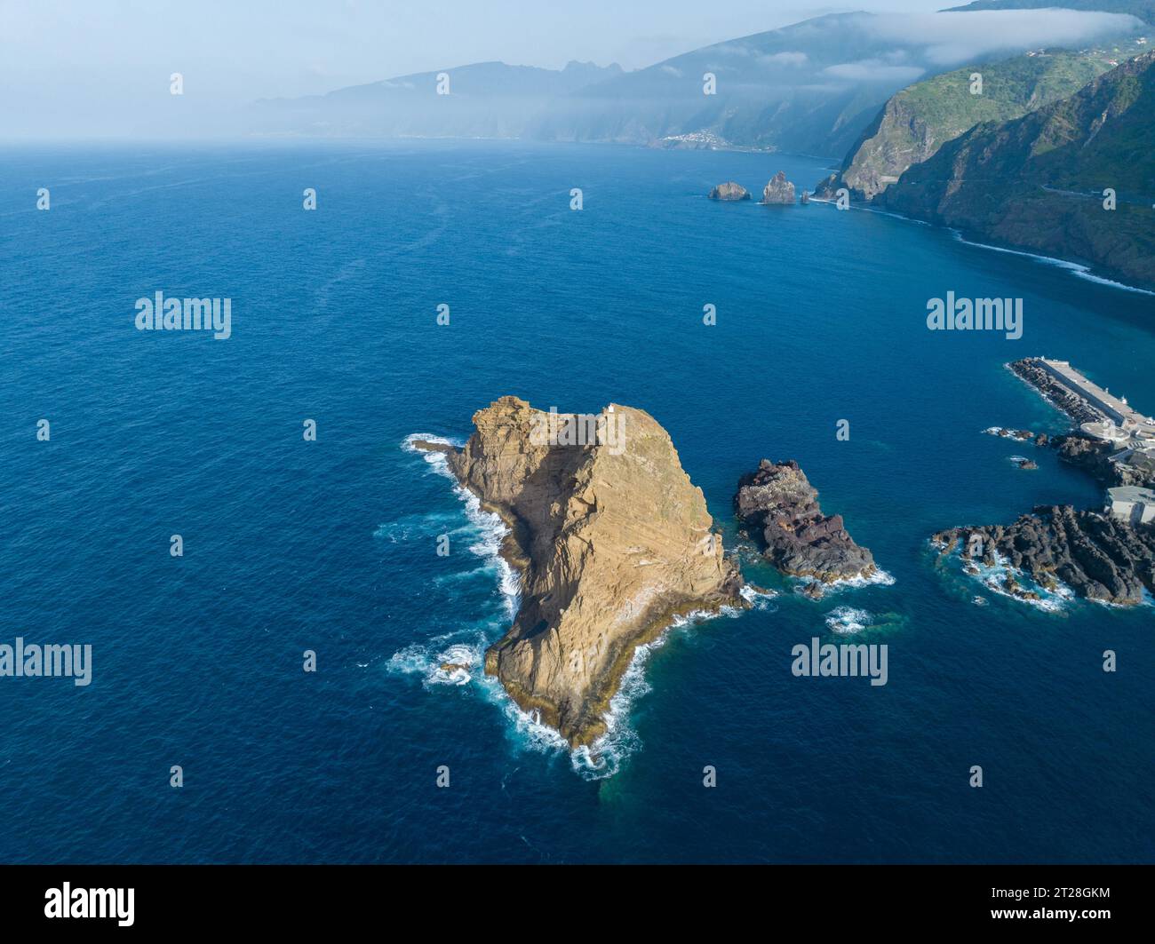 Aerial view of Porto Moniz with volcanic lava swimming pools,Madeira ...