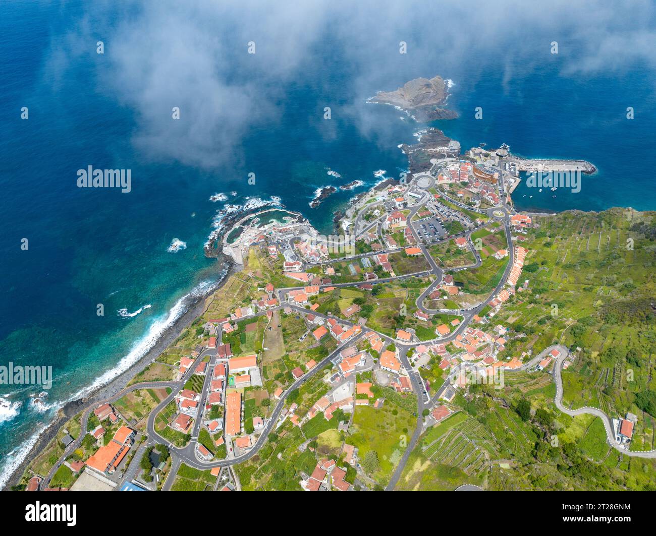 Aerial view of Porto Moniz with volcanic lava swimming pools,Madeira ...