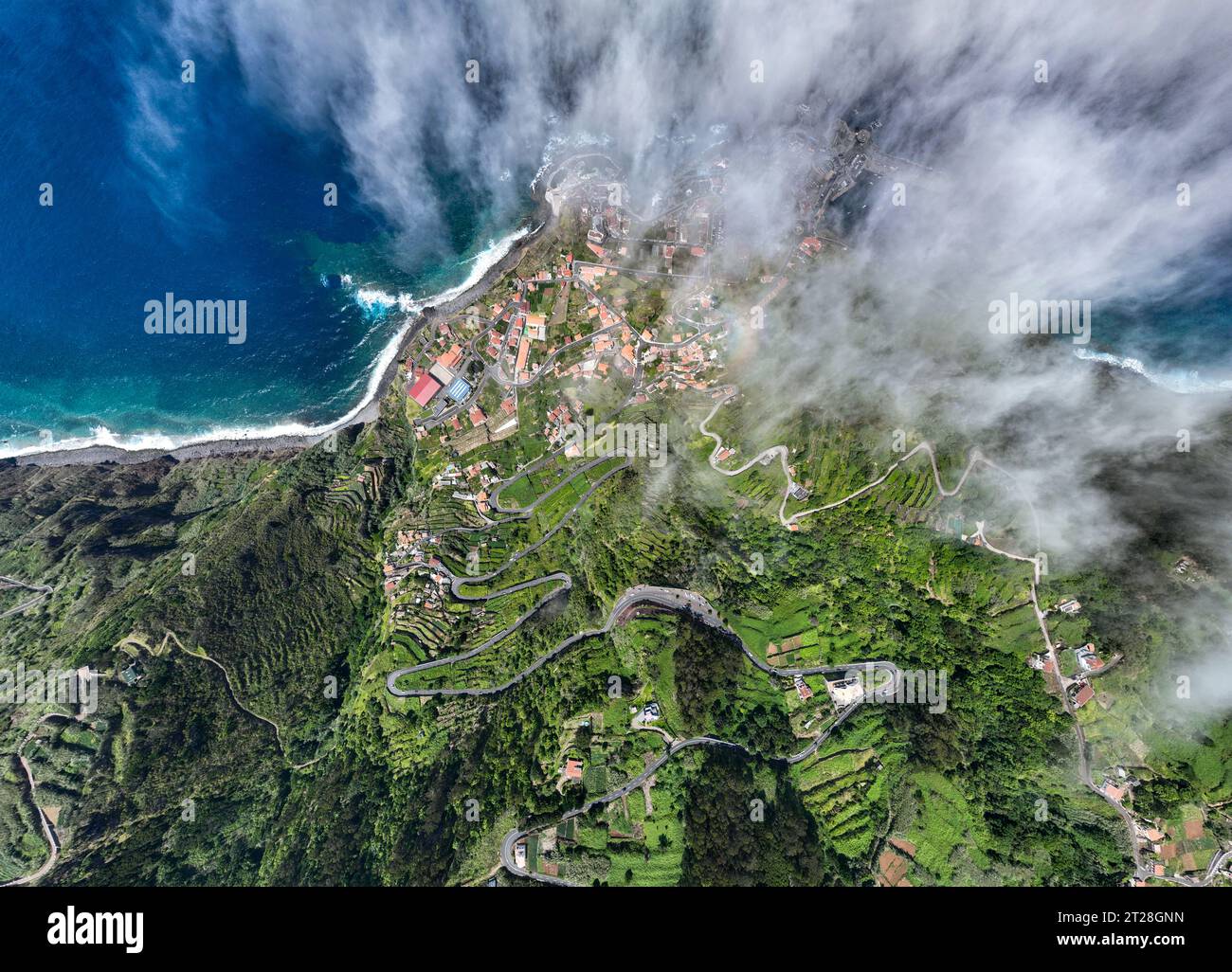 Aerial view of Porto Moniz with volcanic lava swimming pools,Madeira ...