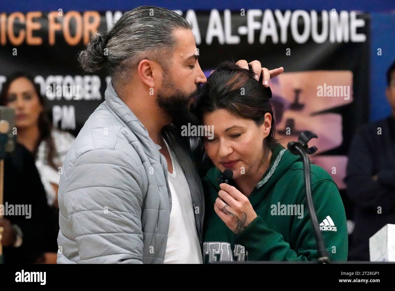 Wadea Al Fayoume's father, Oday Al Fayoume, left, hugs the mother of ...