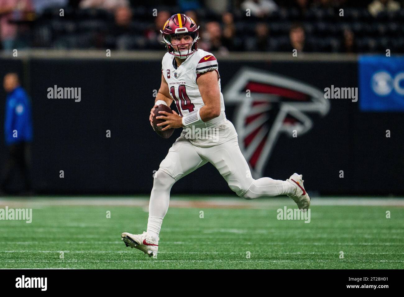 Washington Commanders quarterback Sam Howell (14) works during the ...