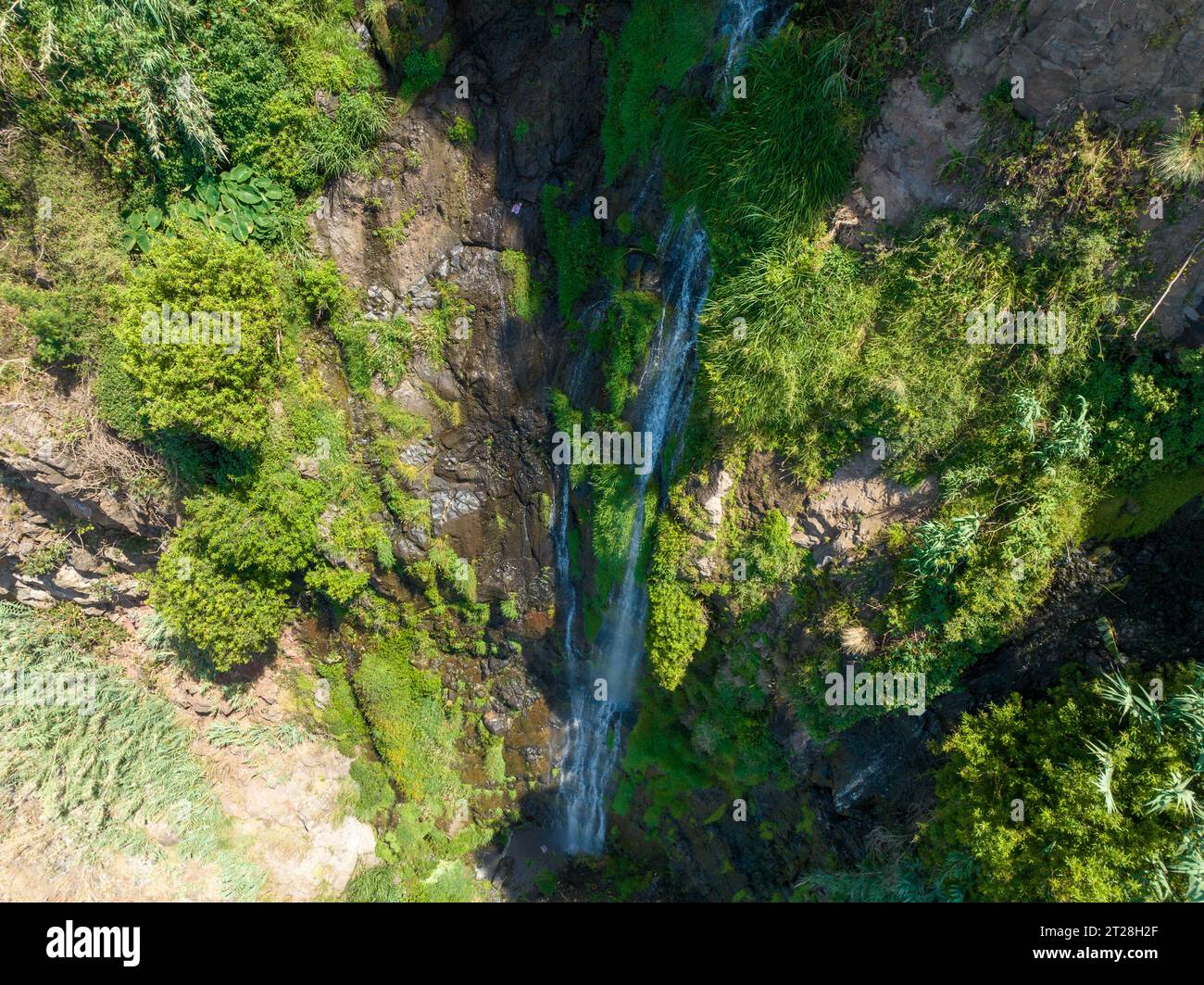 Aerial drone view of Angels waterfall (Cascata dos Anjos) in Madeira ...