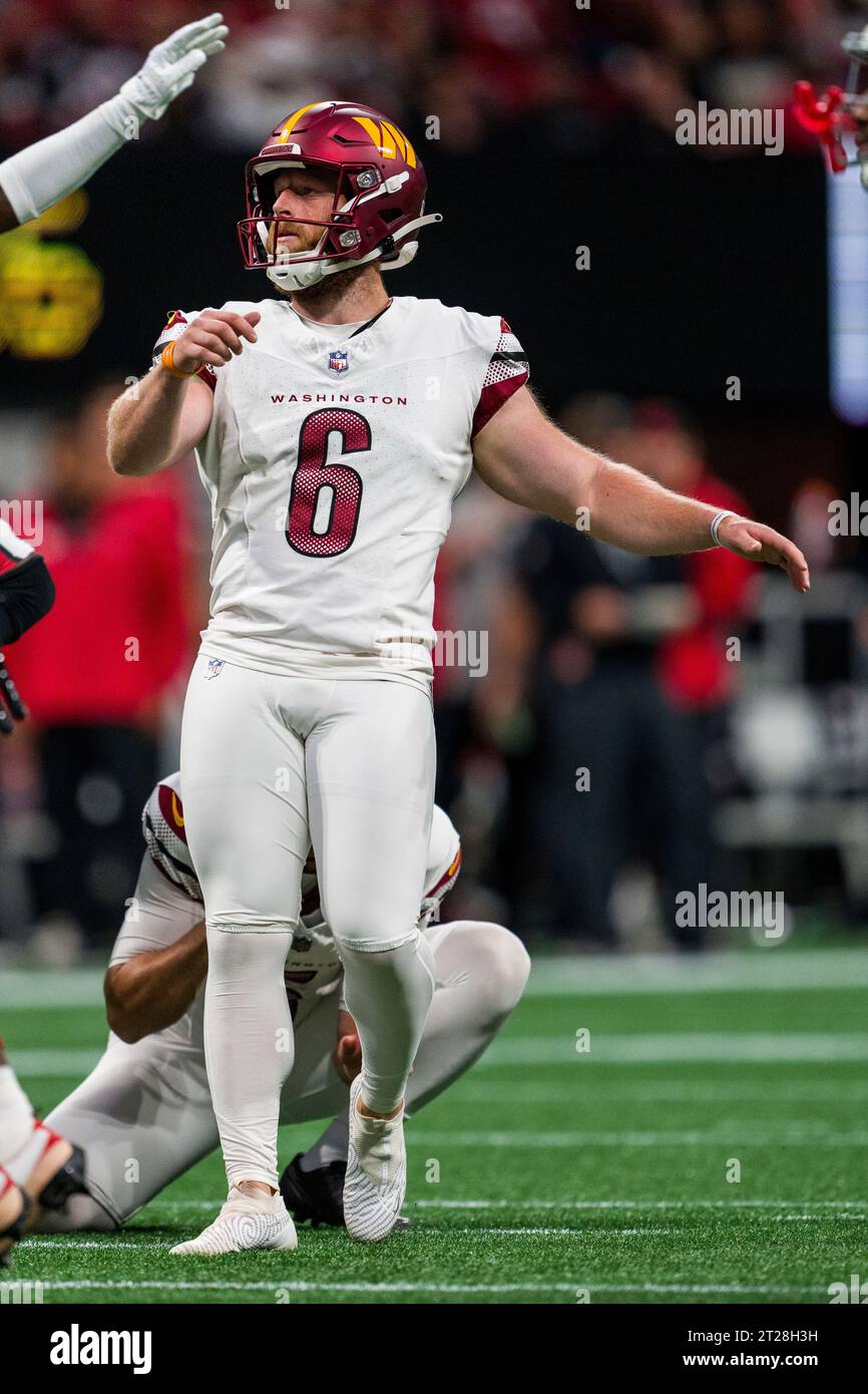 Washington Commanders place kicker Joey Slye (6) kicks during the first ...