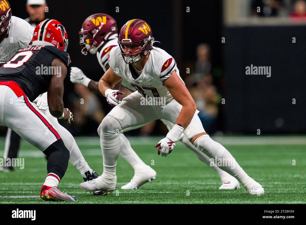 Washington Commanders tight end John Bates (87) works during the first ...