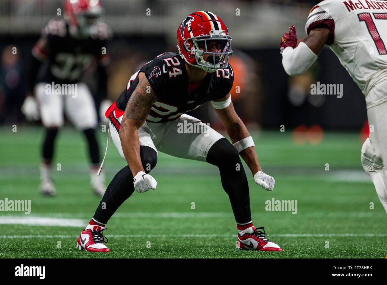 Atlanta Falcons cornerback A.J. Terrell (24) works during the first ...