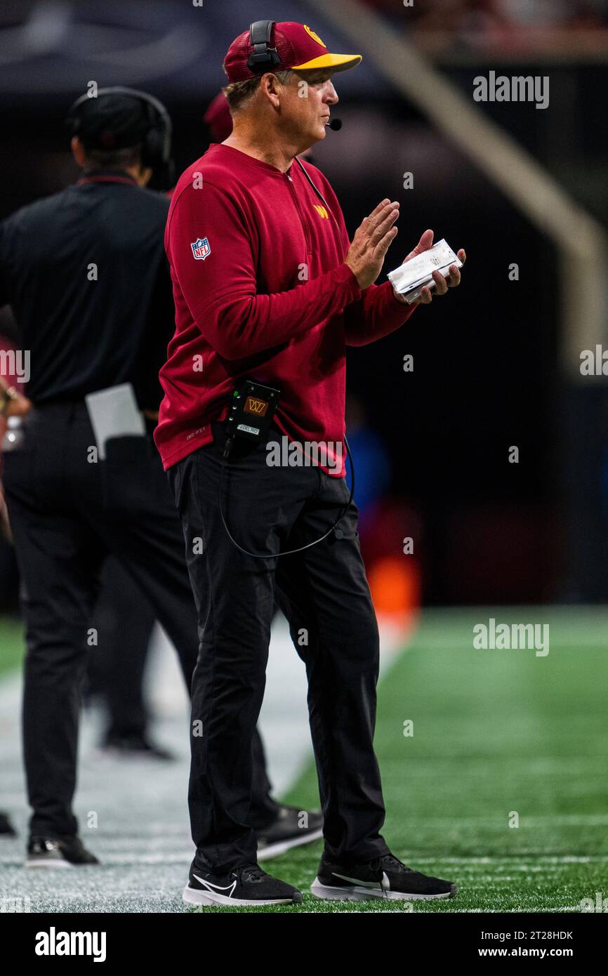Washington Commanders defensive coordinator Jack Del Rio works during ...