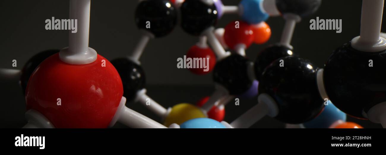 Realistic model of molecular compounds on dark background Stock Photo ...