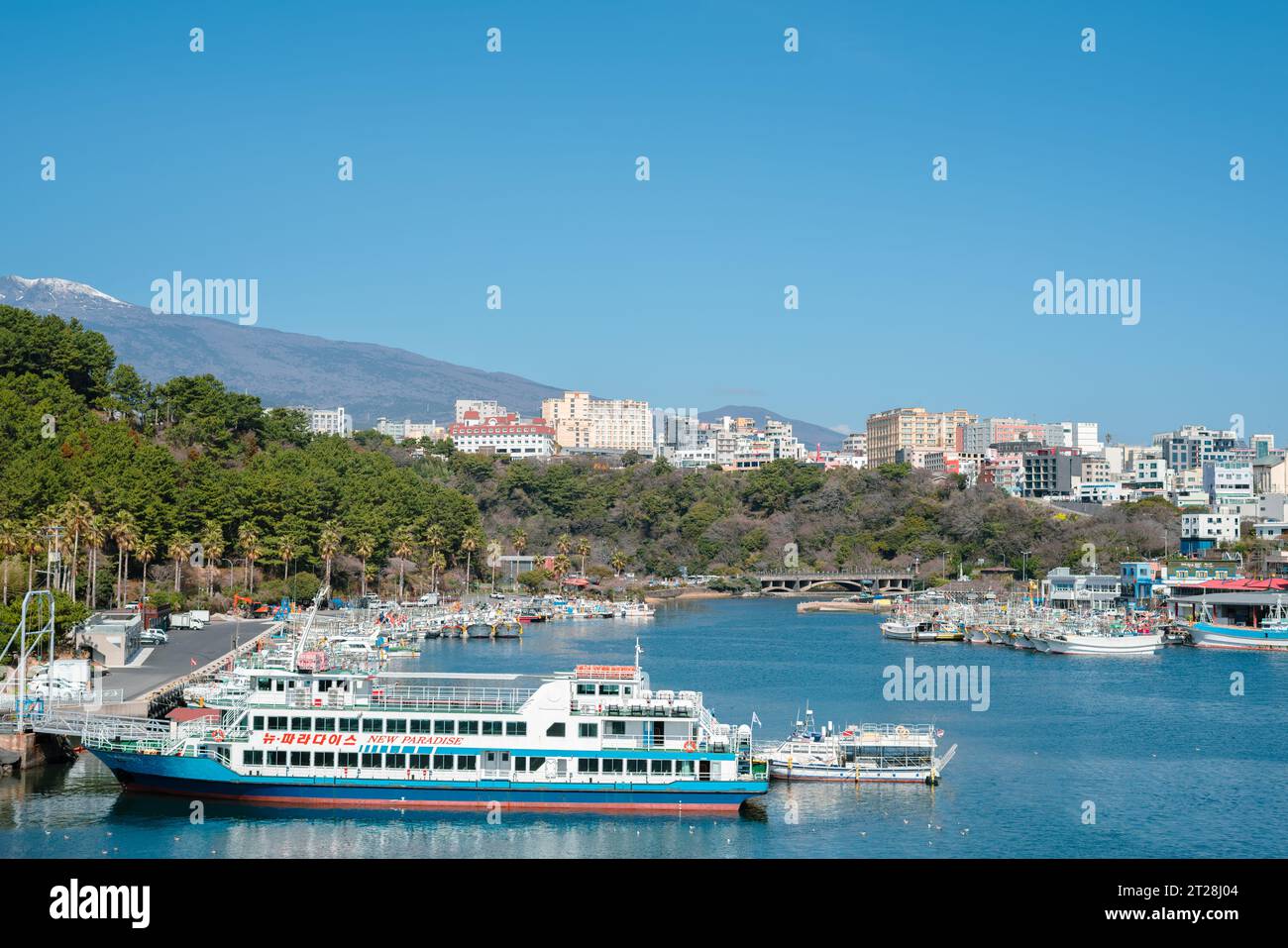 Jeju island, Korea - March 2, 2023 : View of Seogwipo Port and Hallasan ...
