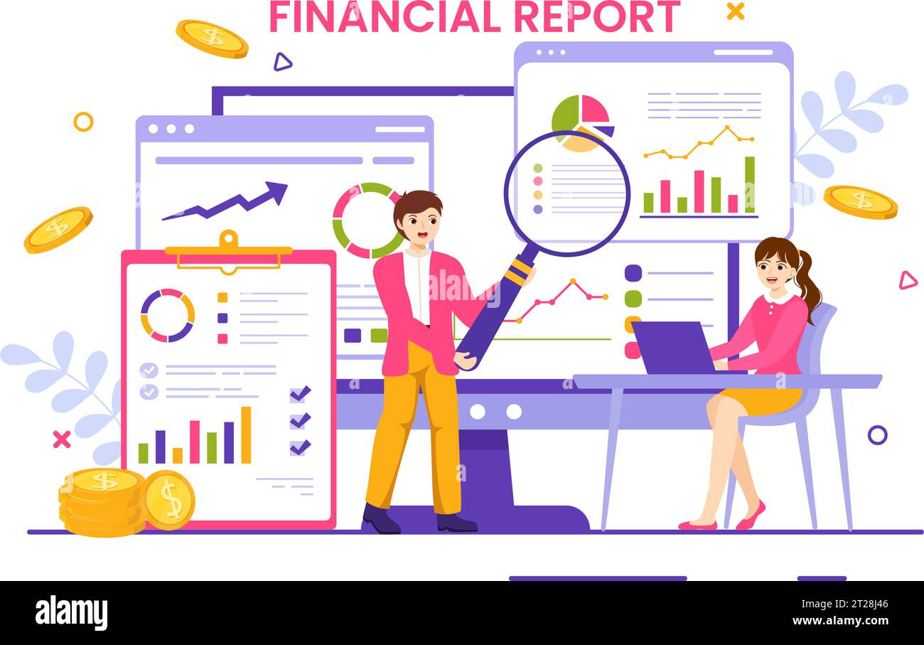 Financial Report Vector Illustration with Data Charts, Graphs and ...